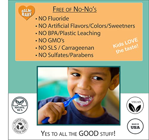 Kids Natural Fluoride Free Toothpaste by BALM! Baby – Children's Toothpaste in Pump Bottle, SLS Free Toothpaste with Xylitol, Vegan Gluten Free, BPA Free, Zero Waste Children’s Teeth Paste (Mint)