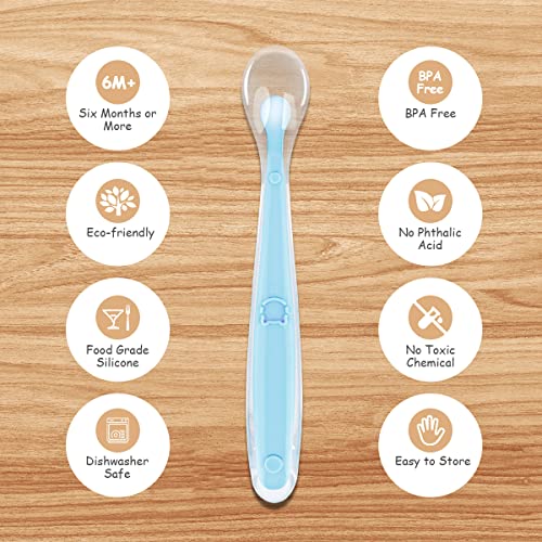 Vicloon Baby Silicone Spoons, 5 PCS Baby Silicone Soft Spoons,Best First Stage Baby Infant Spoons BPA Free, Soft Silicone Baby Training Feeding Spoons For Microwave, Dishwasher and Freezer Safe