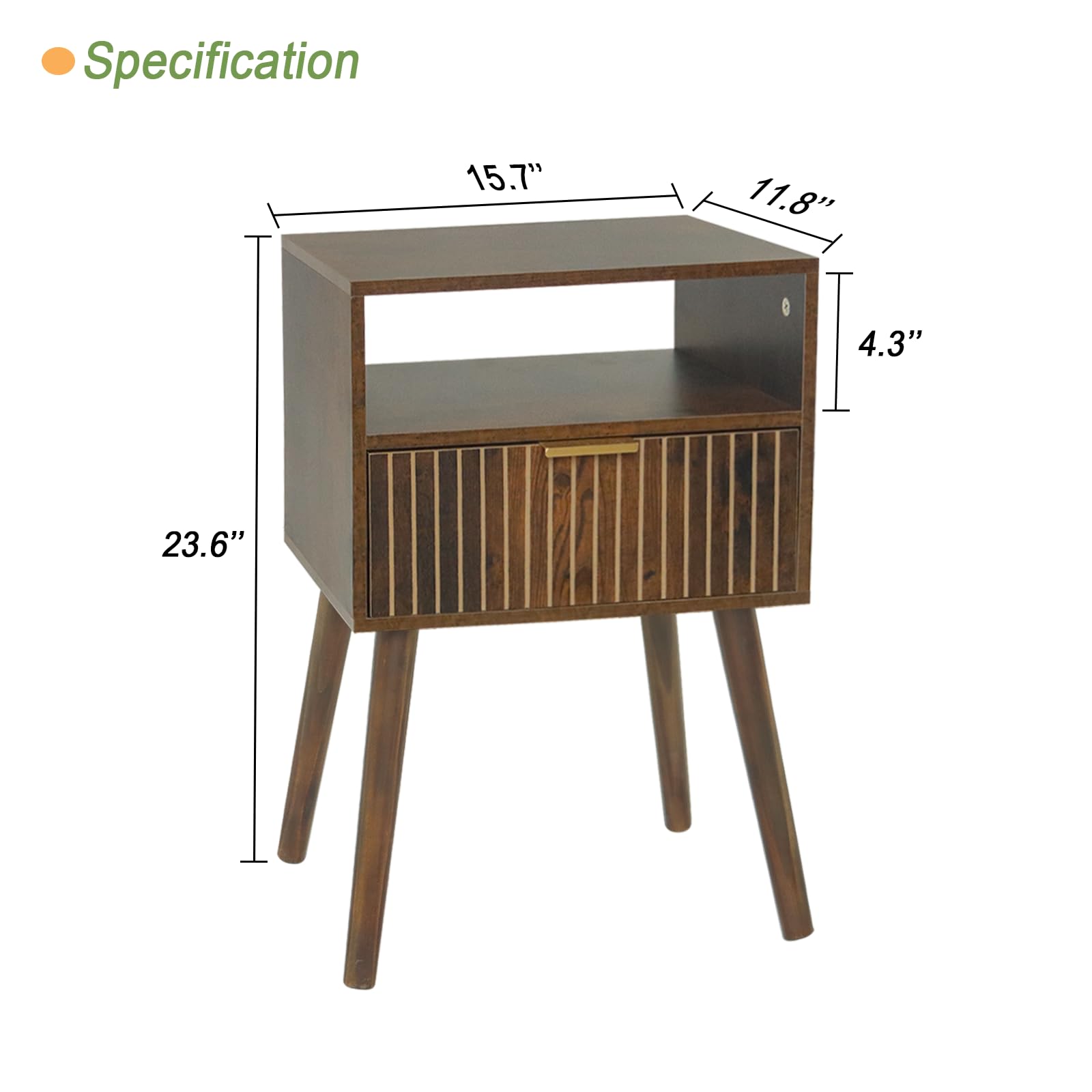 MaxSmeo Small Nightstand with Drawer, Mid Century Modern Bedside Table for Bedroom and Small Spaces, Solid Wood Legs, Easy Assembly, Rustic Brown
