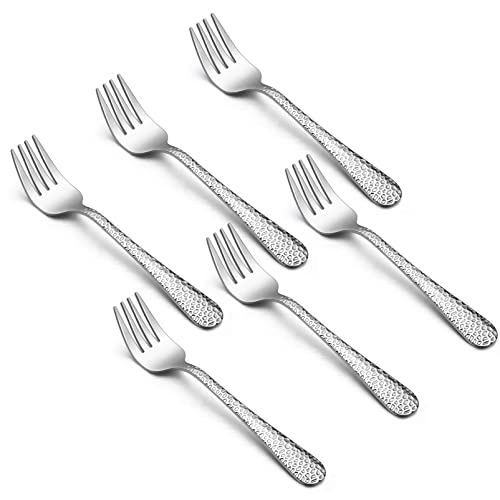 TeamFar Toddler Forks, Stainless Steel Toddler Utensil Silverware Baby Forks for Self Feeding at Home & Preschool, Healthy & Non Toxic, Mirror Polished & Hammered Handle, Dishwasher Safe, Set of 6