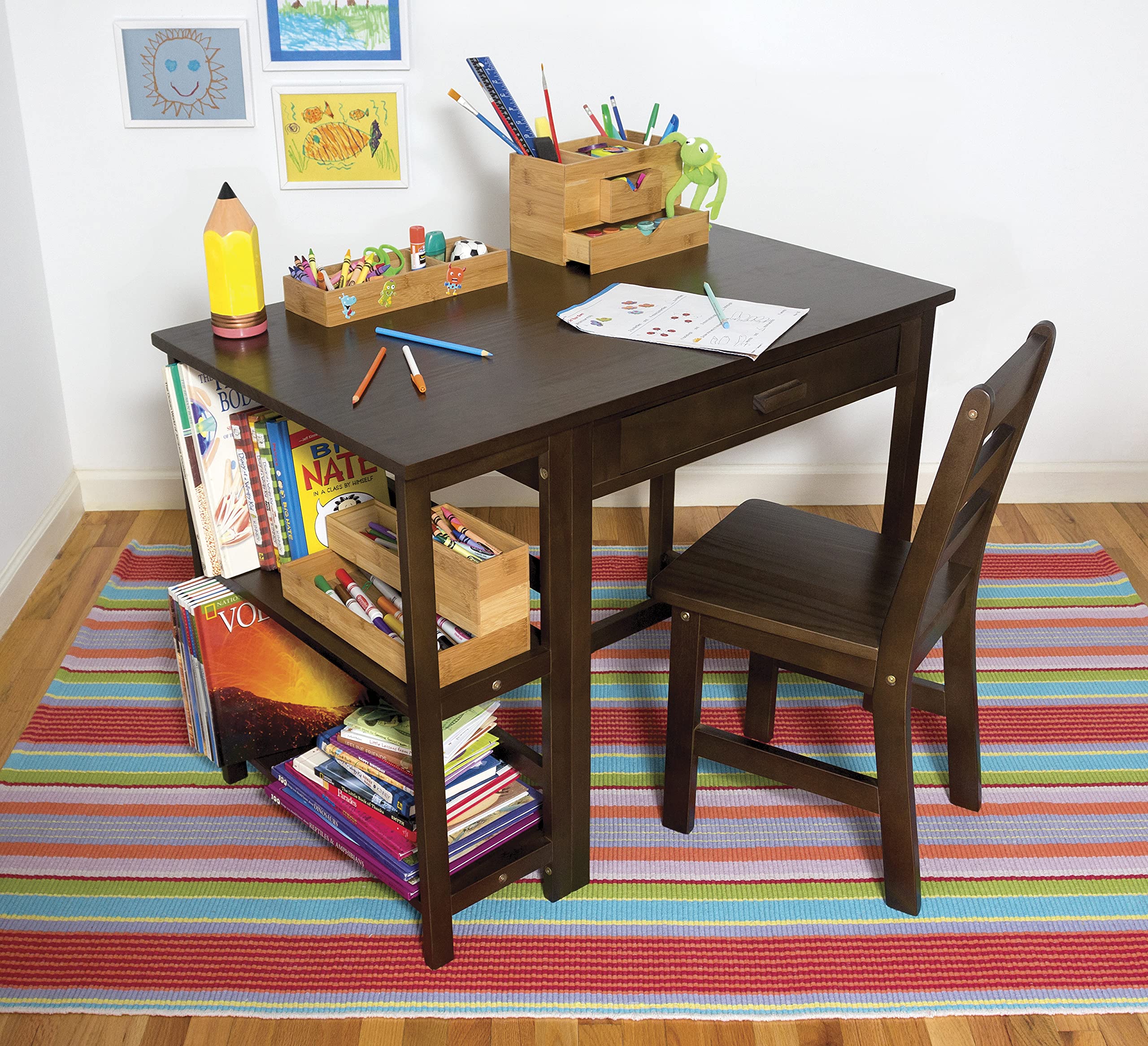 Lipper International 584WN Child's Work Station Desk and Chair, Walnut Finish