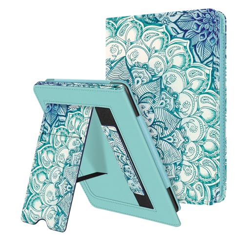 Fintie Stand Case for 6.8" Kindle Paperwhite (11th Generation-2021) and Kindle Paperwhite Signature Edition - Premium PU Leather Sleeve Cover with Card Slot and Hand Strap, Emerald Illusions