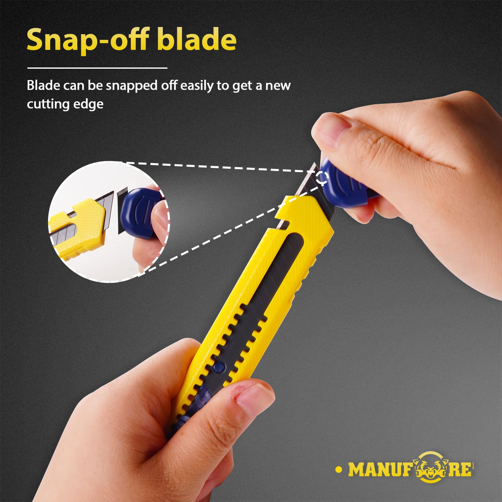 MANUFORE 12Pcs 18mm Utility Knife with 10pcs blades, Snap-off Retractable Knife Box Cutter for Cutting Paper, Carpet, Cardboard