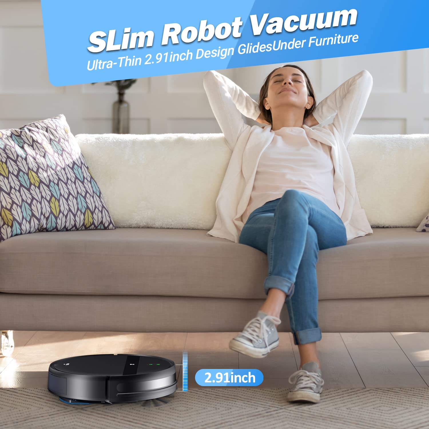MANVINS Robot Vacuum and Mop Combo, Robotic Vacuum with WiFi/App/Alexa, Tangle-Free Suction, Automatic Recharge, Slim, Quiet, Robot Vacuum Cleaner for Pet Hair/Carpet/Hard Floor