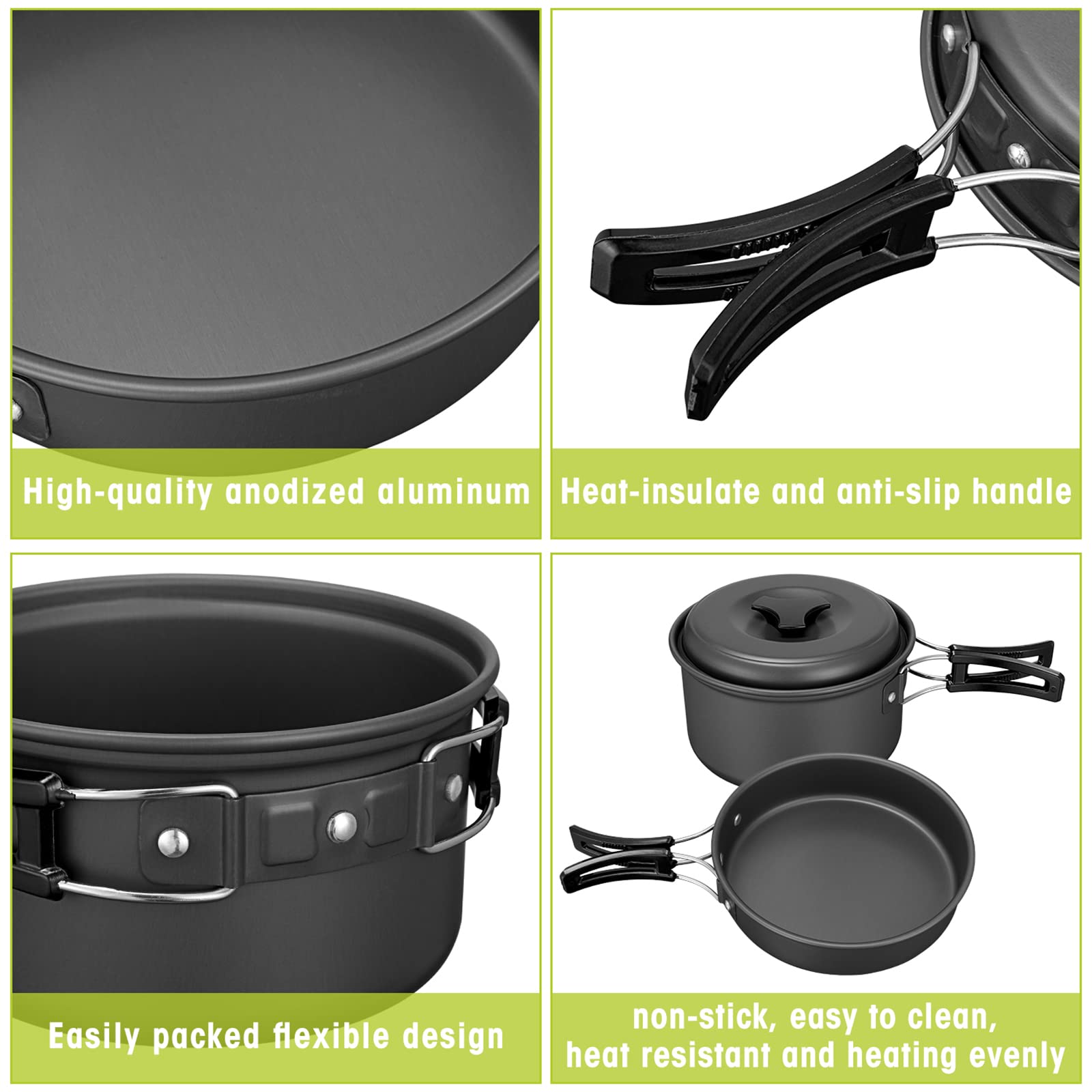 G4Free 12PCS Camping Cookware Mess Kit, Lightweight Cooking Pot Pan Kettle Fork Knife Spoon Kit for Backpacking, Outdoor Camping Hiking and Picnic