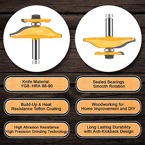 LEATBUY Router Bits Cabinet Door 3 PCS Router Bit Set 1/2-Inch Shank Rail and Stile Round Over Raised Panel Woodworking Wood Cutter, Wood Carbide Groove Tongue Milling Tool(1/2 Line)
