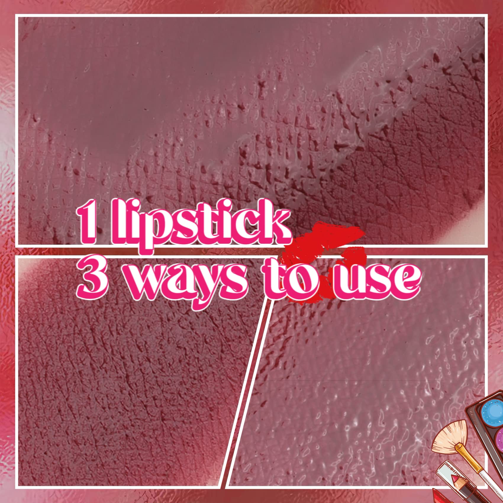 Goddvenus Matte Liquid Lipstick + Lip Gloss, 1Lip Stain 3 Ways to Use Long Lasting Moisturizing Red Brown Lip Tint Makeup Lip