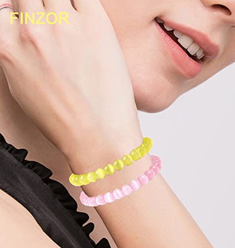 FINZOR 12Pcs 8mm Healing Stone Beads Bracelets for Women Men Semi-precious Gemstone Crystal Beaded Bracelets Lava Rock Tiger Eye Amethyst Chakra Bracelets Unisex Adjustable