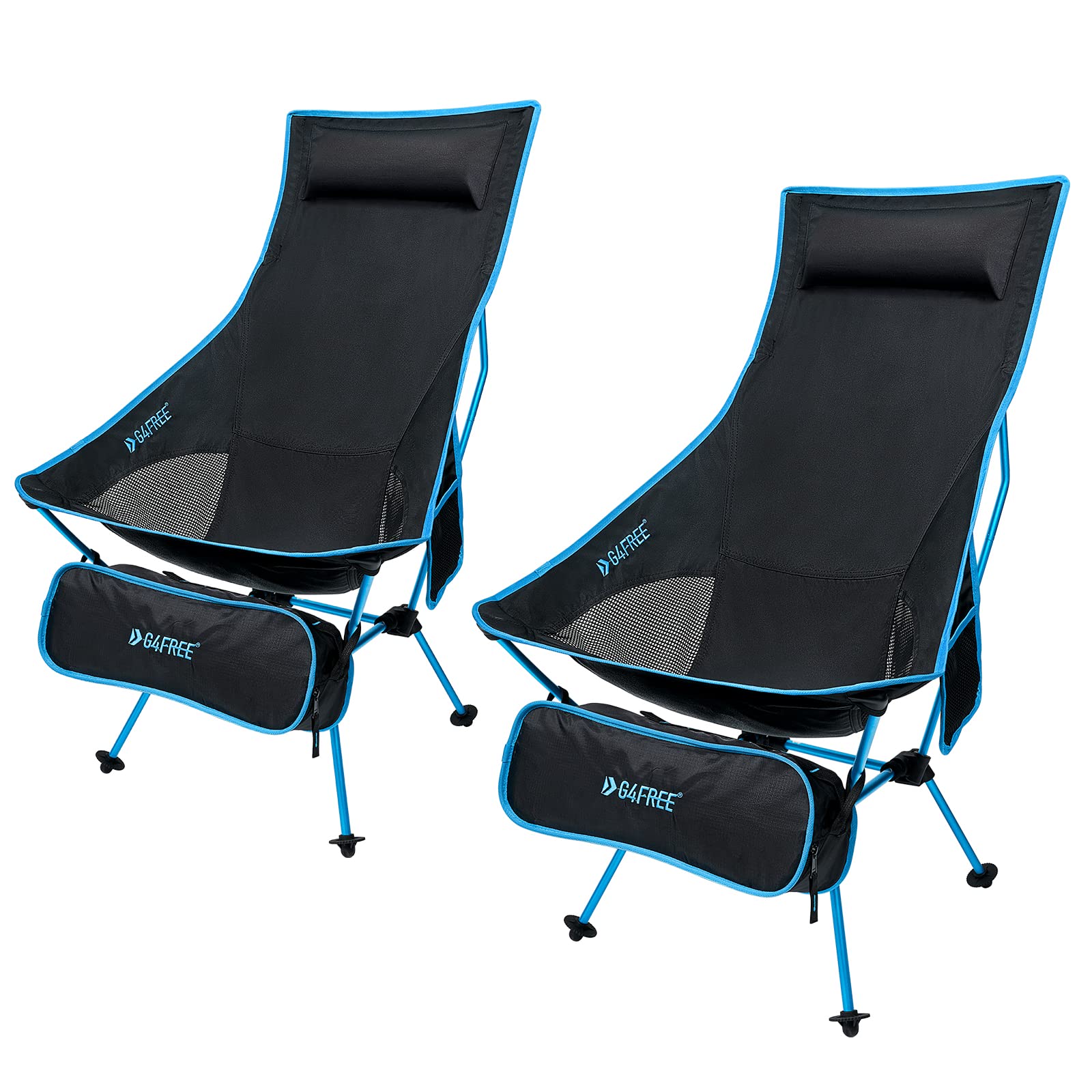 G4Free 2Pcs Lightweight Portable High Back Camp Chair Portable Camping Table with Aluminum Table