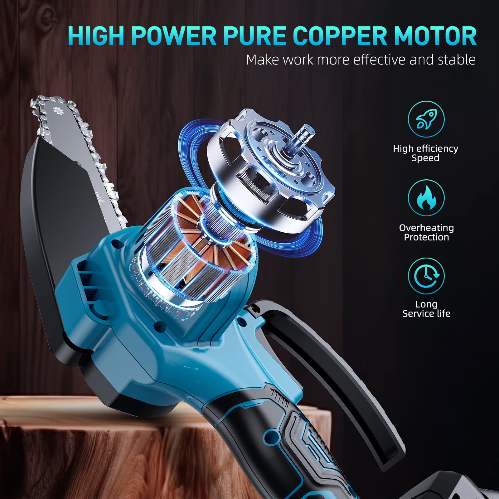Cordless Mini Chainsaw,Electric Chain Saw With Two Power Batteries,6-Inch Handheld Small Electric Chainsaw for Tree Pruning