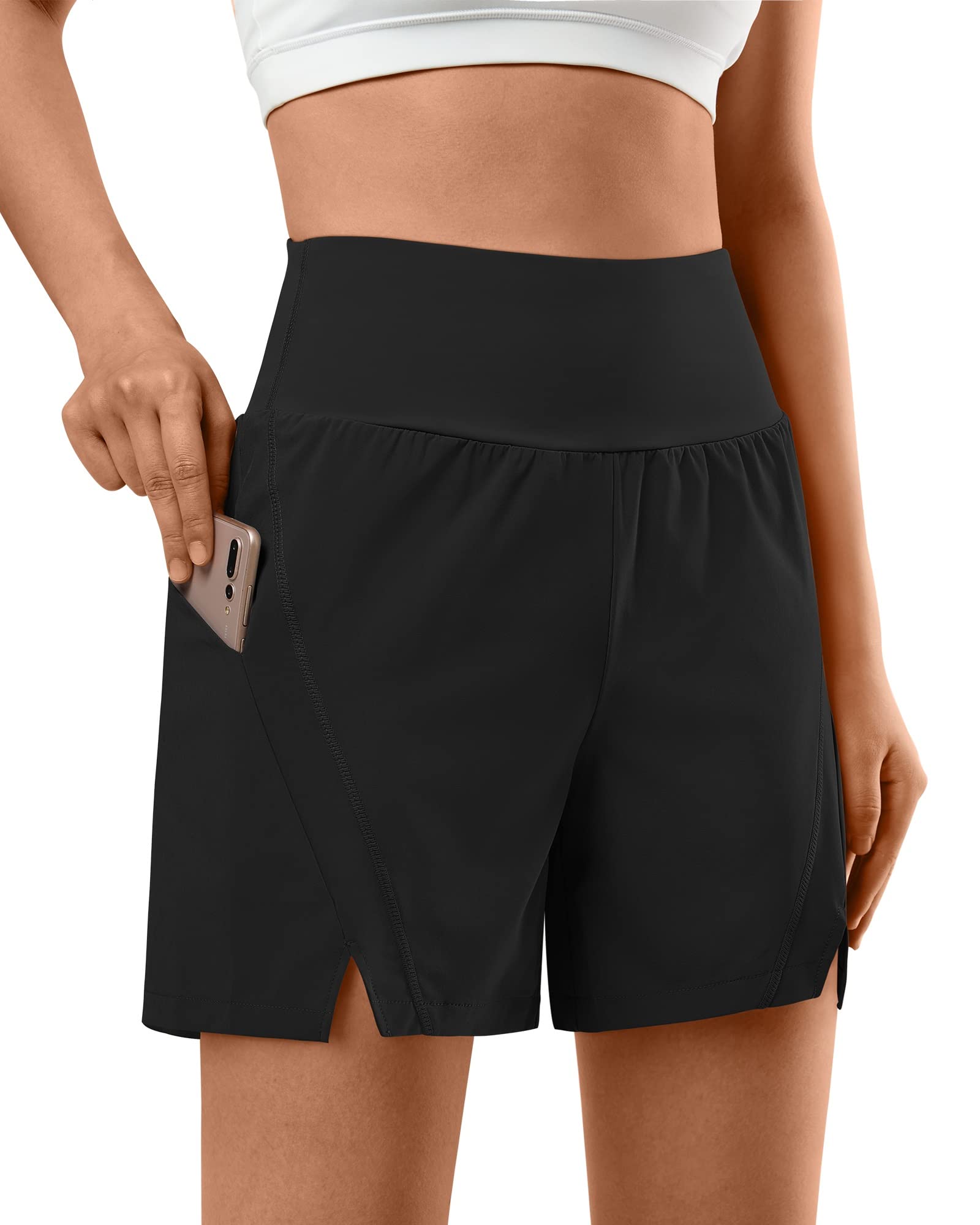 G4Free Athletic Running Shorts for Women Lightweight Quick Dry Workout Gym Shorts with Pockets 5" (Black, XL)