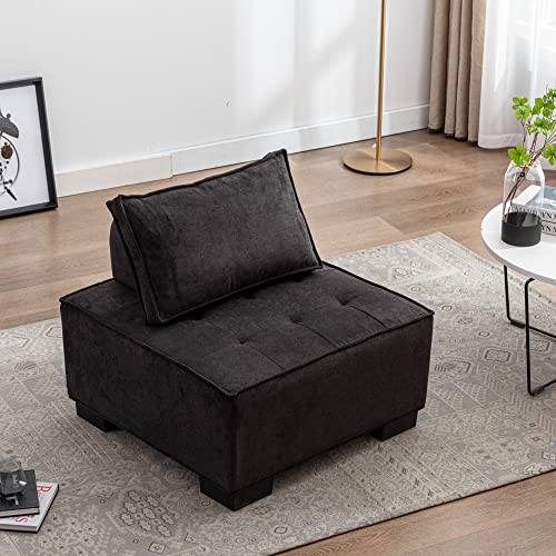 TmosiĀ Modular Square Armless Single Sofa Couch Chair,Modular Sectional Sofa with Sturdy Backrest and Removable Pillows,Armless Lazy Chair for Bedroom (Polyester,Black)