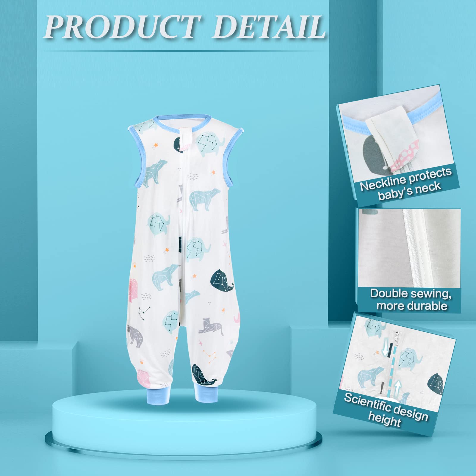 Reinewol Toddler Sleepsack,TOG 1.0 Sleep Bag with Feet,Baby Sleeveless Sleep Sack with Zipper 2-Pack(Multicolor, Large)