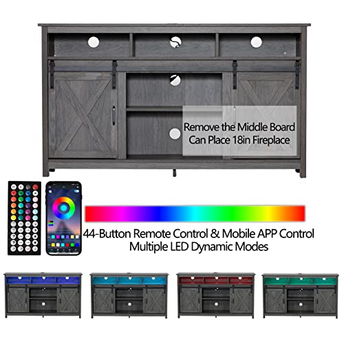 Vinctik 6&Fox 57β Wooden Farmhouse TV Stand for 60/65 inch TV,Double Layer Storage Entertainment Center TV Console Table,w Double-Row Sockets and 2 Sliding Barn Door,Media Cable Box(Grey Wash)