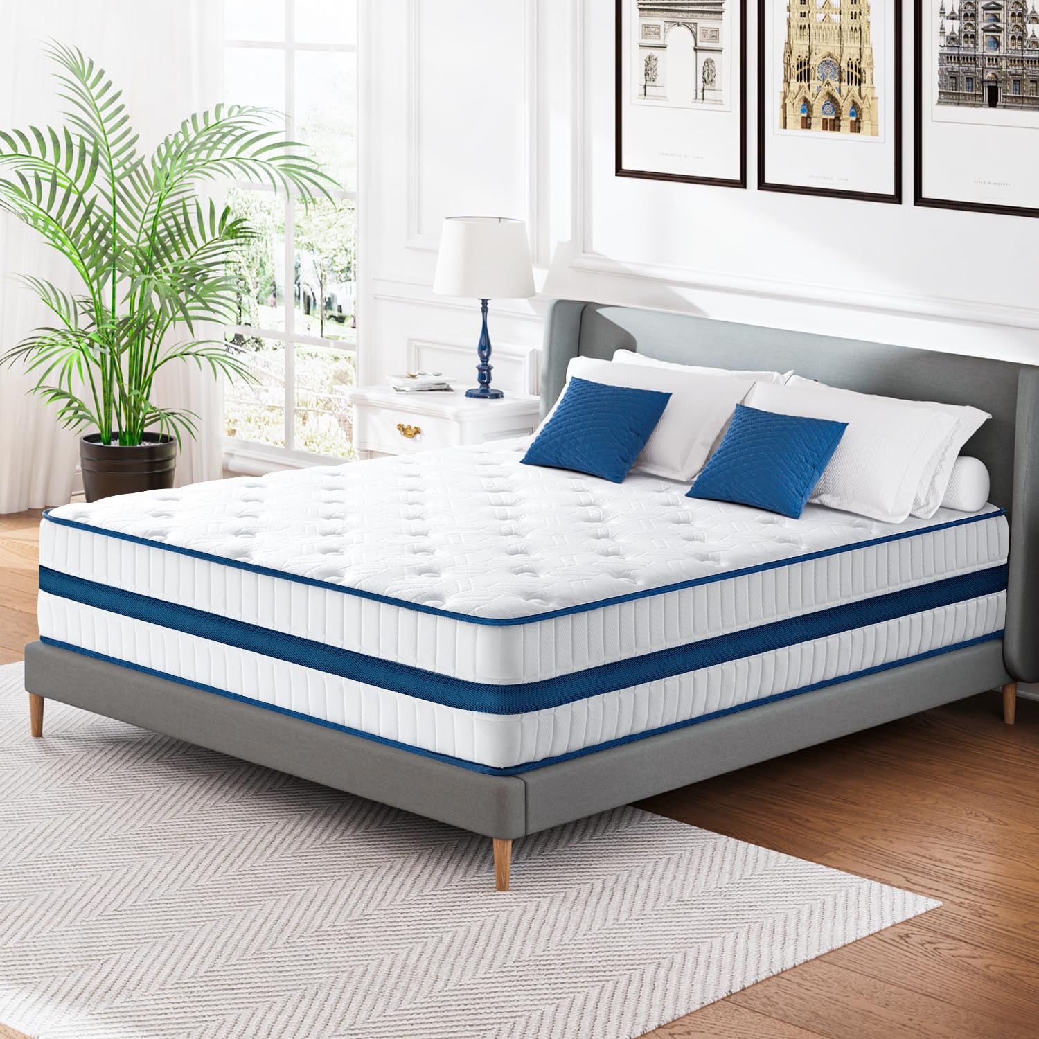 Maxzzz Queen Mattress, 10 Inch Queen Hybrid Mattress in A Box Pressure Relief & Supportive, with Gel Memory Foam & Individually Pocket Coils for Motion Isolation Cool Sleep, Medium Firm Feel