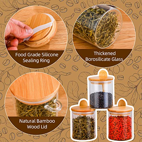 howbonwe Set of 3 Glass Food Storage Containers with Airtight Bamboo Lids and Bamboo Spoons, 15oz Clear Borosilicate Glass Containers Kitchen Organization Jars for Candy, Cookie, Nuts, Tea, Spice