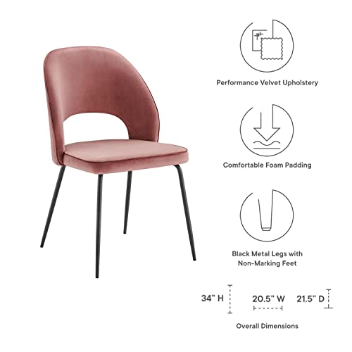 Modway Nico Performance Velvet Dining Chairs in Black Dusty Rose-Set of 2