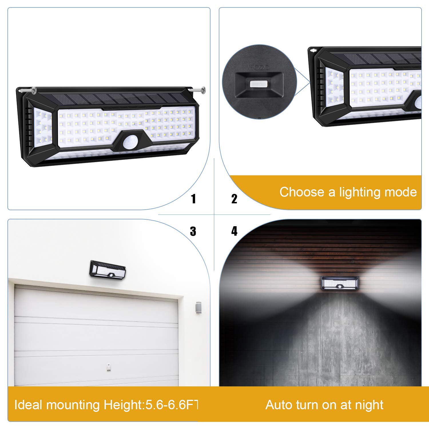 Utech 4 Sides 136 High Bright Solar LED Lights, Solar Powered Motion Sensor Light Control Sensor Lamp Waterproof & Wire Free Wall Lights for Outside Doors,Garden,Pathway,Garage,Step and Backyard Light