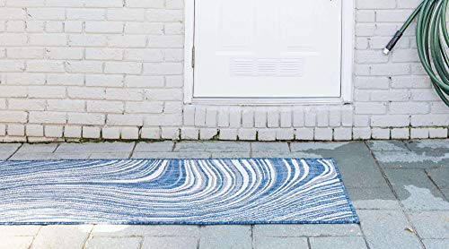 Unique Loom Outdoor Modern Collection Area Rug - Pool (2' x 6' 1" Runner, Blue/ Ivory)