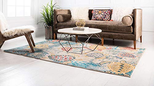 Unique Loom Positano Collection Coastal Modern Turtles Beige Area Rug (8' x 10')