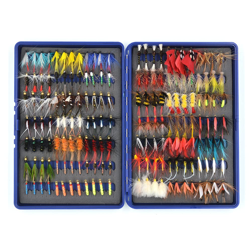 Fishing Gear Assortment Kit Wet/Dry Fishing Flies Fly Lures Streamer Trout Pike Bass Baits