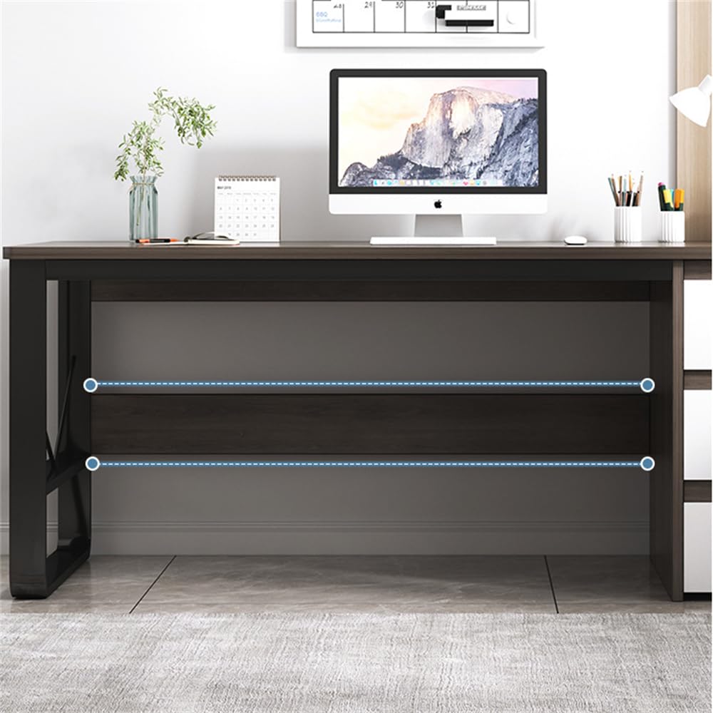 LITFAD Modern Wood Writing Desk with 3 Drawers and Standard Height Rectangular Office Desk Computer Desk - Perfect for Office or Home Use - Without Chairs Walnut 55" L x 19" W x 30" H