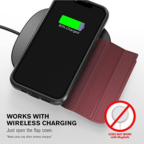 VENA vCommute Wallet Case Compatible with Apple iPhone 14 (6.1"-inch), (Military Grade Drop Protection) Flip Leather Cover Card Slot Holder with Kickstand - Red