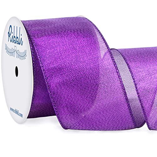 Ribbli Metallic Purple Wired Ribbon,2-1/2 Inch x Continuous 10 Yard, Deluxe Purple Glitter Ribbon,Christmas Ribbon for Crafts,Wreaths,Big Bow,Gift Wrapping, Christmas Tree Decoration