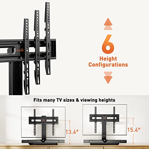 Perlegear Universal Swivel TV Stand for 32β60 Inch LCD/LED/OLED TVs up to 88 lbs, Tabletop TV Mount Stand with Tempered Glass Base, Height Adjustable TV Base with Tilt, Max VESA 400x400mm