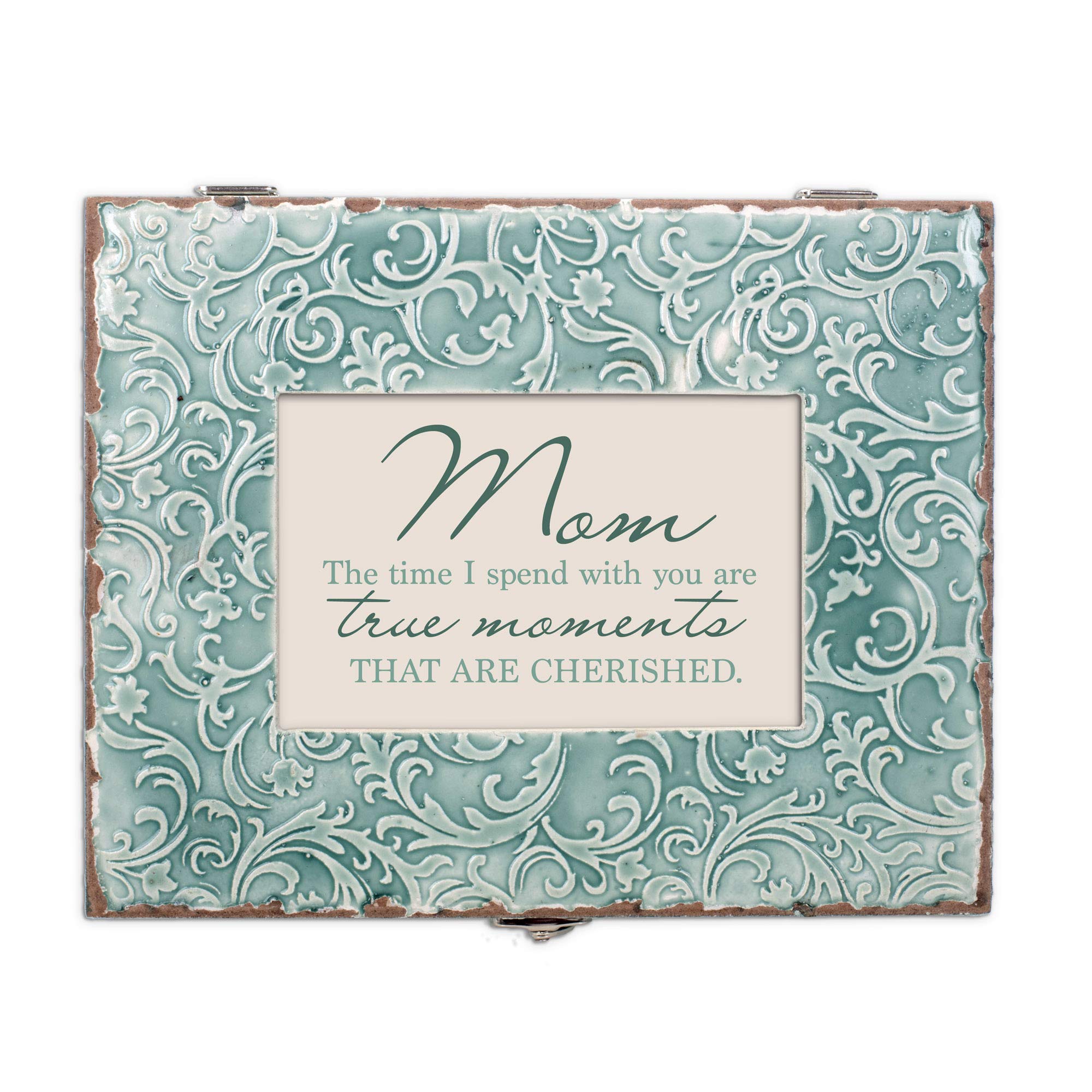 Cottage Garden Mom Moments Cherished Embossed Teal Filigree Music Box Plays What a Wonderful World