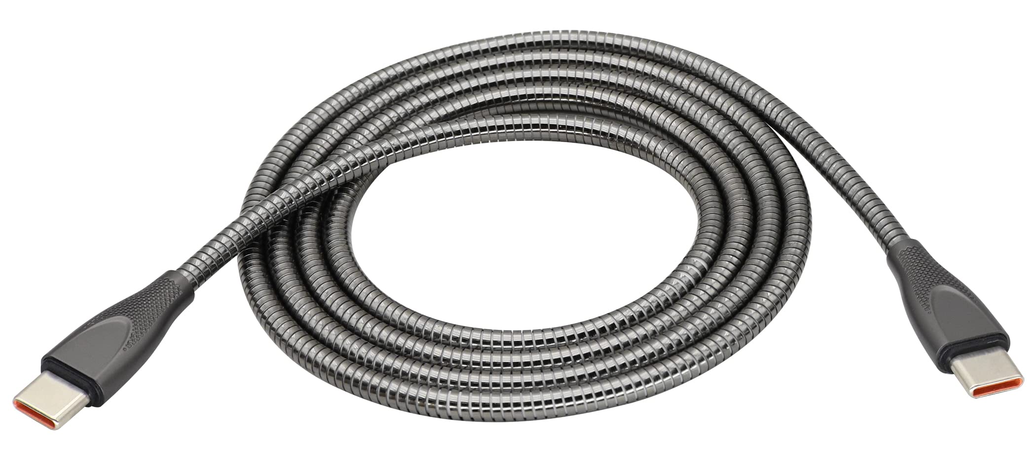 HCFeng Dual Type-C Male Cable USB C to USB C Cable Metal Braided Cable with Insulation Coated Steel Round Metallic Housing Chew Proof Fast Charge Data Sync Cable [Gun Color/3.3Feet]