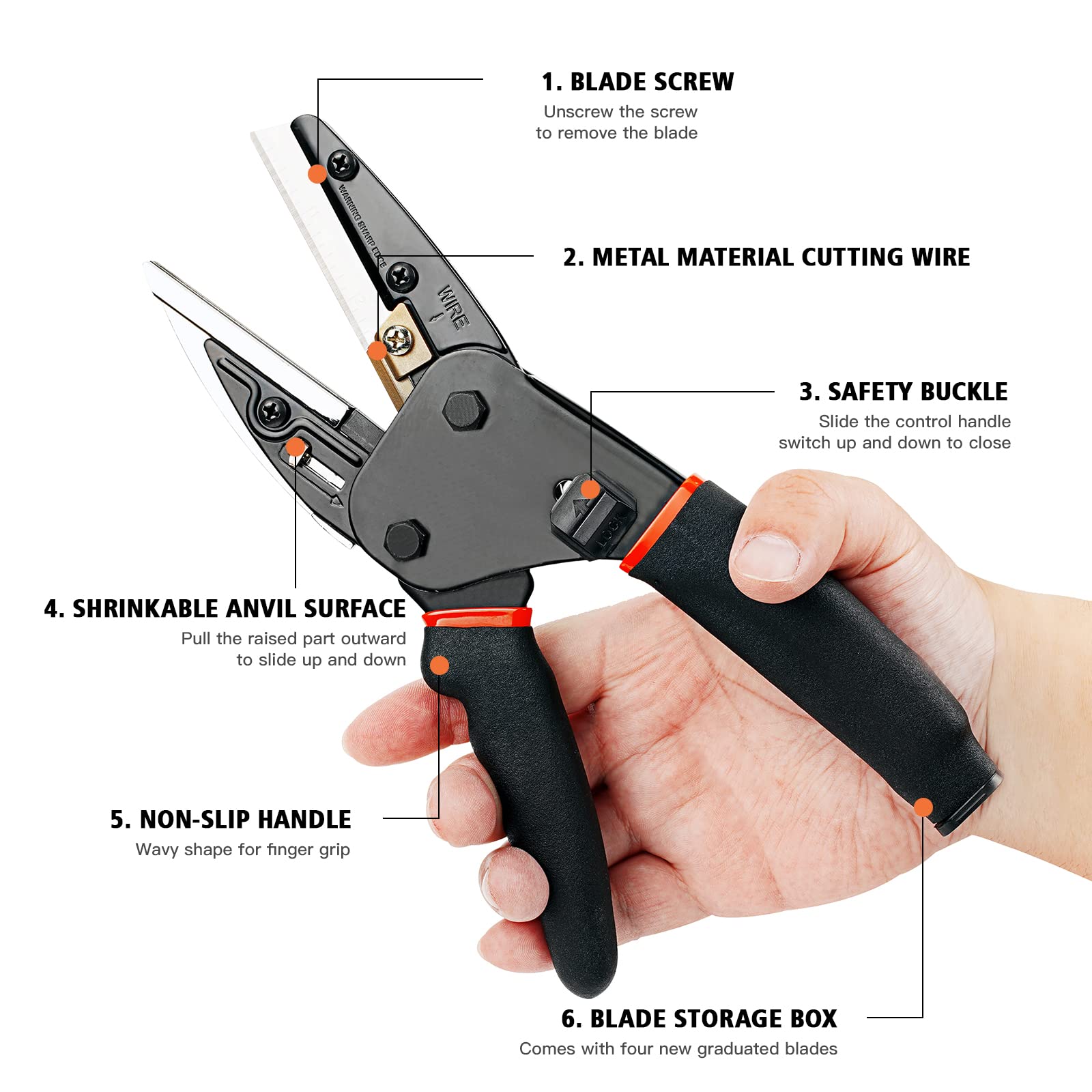 Heavy Duty Scissors All Purpose - Multipurpose Utility Cutter,6 in 1 Function,Availabe for Industry and Home Use,Cutting for Soft Pipe/Fibre/Wood/Iron Wire/Box/Paper