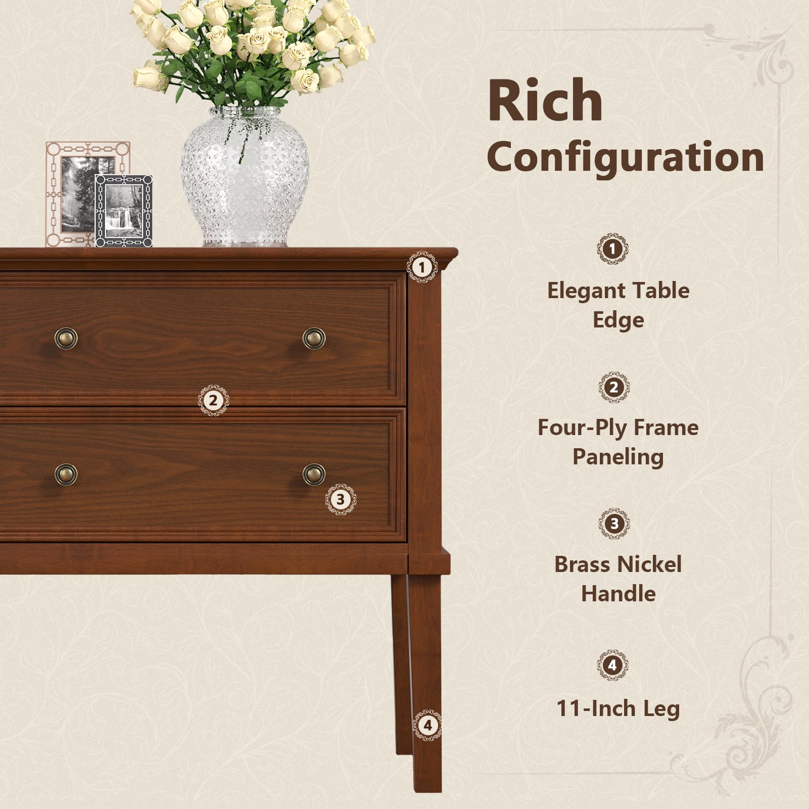 IKENO Solid Wood Nightstand with 2 Drawers, Practical Bed Side Table/Night Stand, End Table with 2 Drawers for Bedroom or Living Room (Caramel)