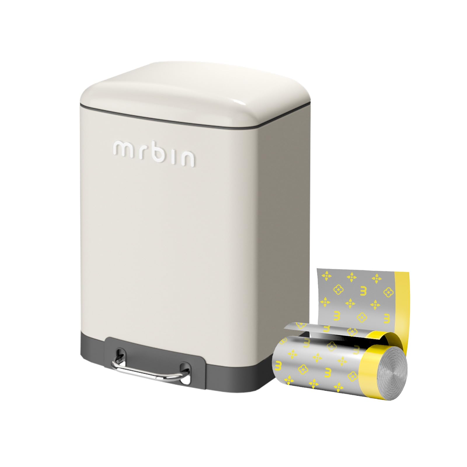 MRBIN Bathroom Trash Can with Lid, Metal Step Kitchen Waste Basket Touchless Soft Close, 20L / 5.2gal Rectangle Garbage Bucket with Stainless Steel Pedal for Office, Bedroom Accessories, White