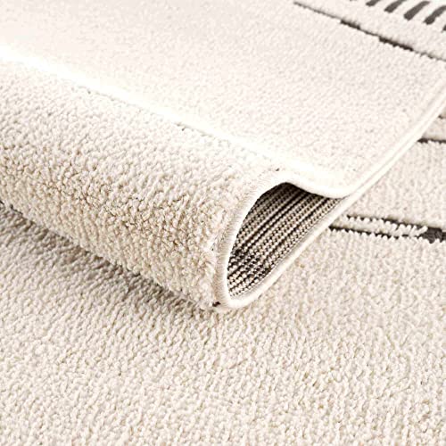 Hauteloom Munich Modern Farmhouse Living Room Bedroom Dining Room Area Rug - Casual Boho Look Carpet - Bohemian Neutral Minimalist - Bone, Cream, Beige, Black - 7'10" x 10'