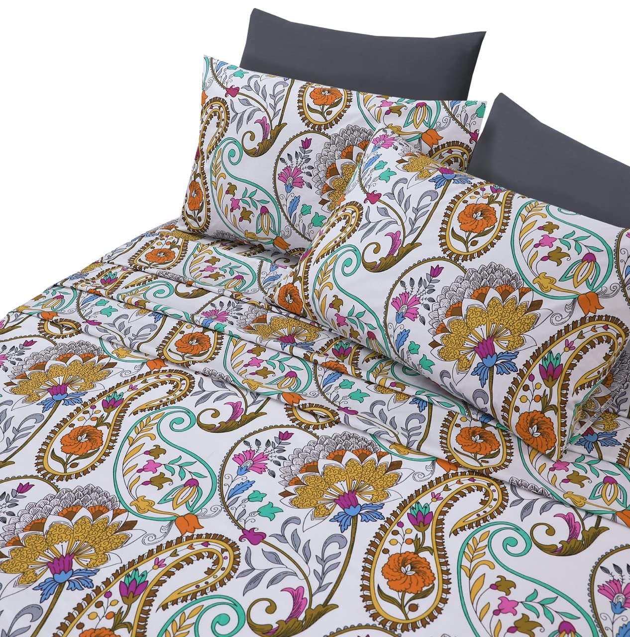 Cotton Alley-144 TC full Size Sheet Sets - 100% Cotton 6 Pcs Full Size Sheets, 1 Fitted Sheet, 1 Flat Sheet and 4 Pillowcases, bed sheets full size set Fitted Up to 16" Mattress,(Paisley)