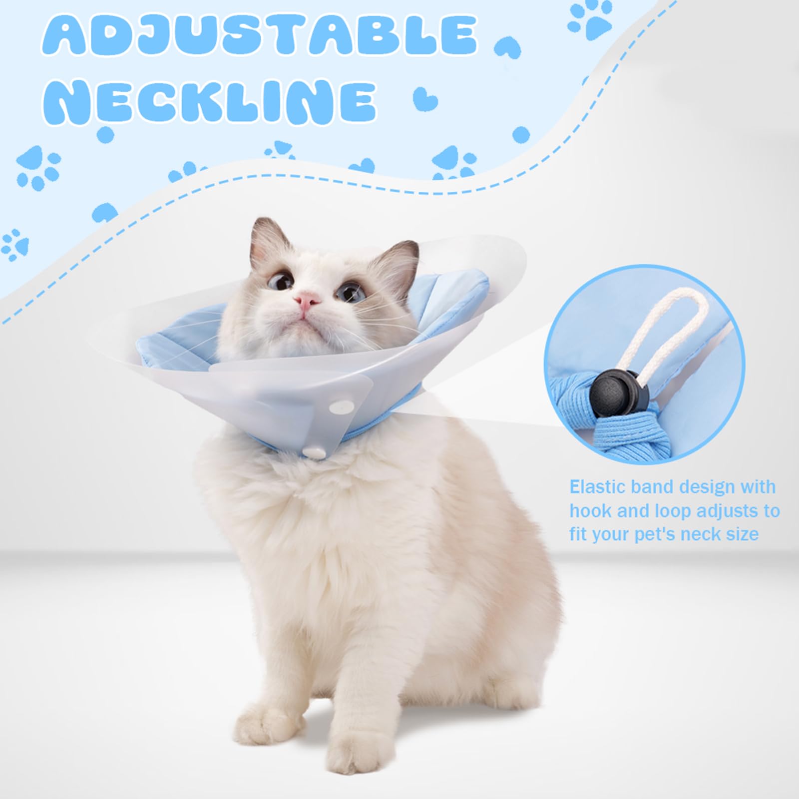 IKIPUKO Cat Cone Collar Soft Adjustable Recovery Pet E-Collar After Surgery, Lightweight Waterproof Kitten Cones, Protective Neck Cones for Small Dogs to Stop Licking Wounds, Pink, M