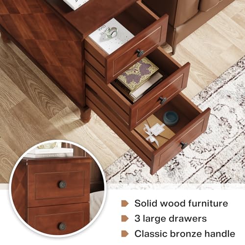 LITTLE TREE Fully Assembled End Table, Narrow Side Table with 3 Drawers, Pre-Assembled Nightstand Slim Bedside Table for Small Spaces, Living Room, Bedroom, Brown