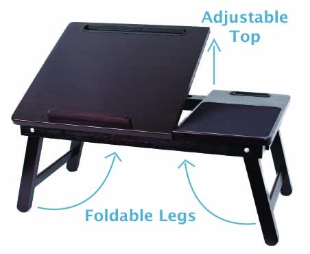 Sofia + Sam Laptop Bed Tray with Storage Drawer and Media Slots | Folding Legs and Mouse Pad | Fits Laptops Up to 15" | Tablets Up to 9.6" | Smart Phones Up to 4" | Espresso | Work from Home Desk