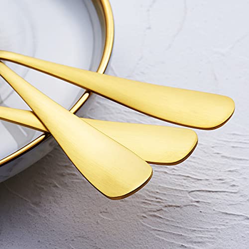 GoGeiLi Matte Gold Spoons Set, 7.8 Inch Stainless Steel Satin Finish Dinner Spoons, Gold Silverware Flatware Spoon Set of 6, Dishwasher Safe