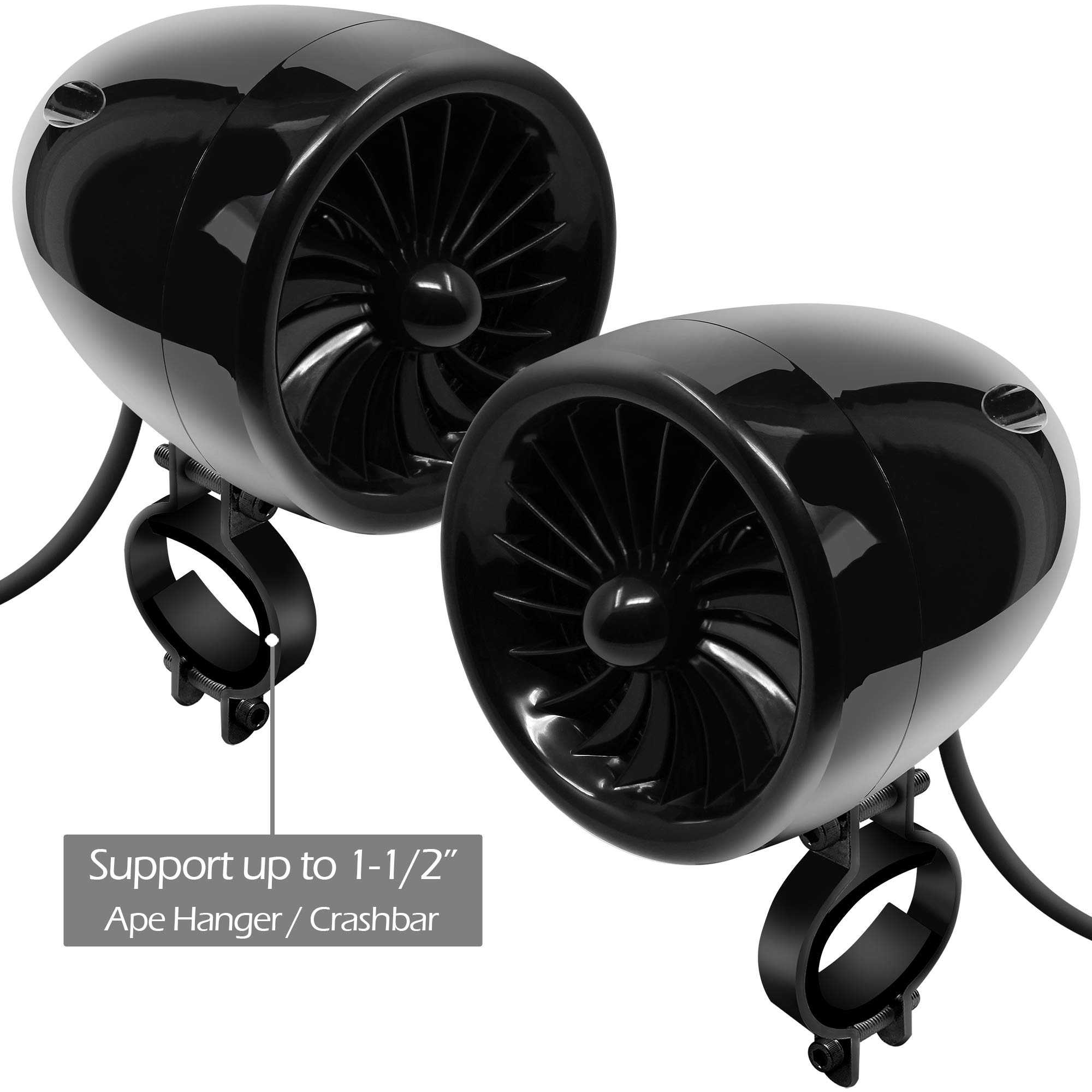 GoHawk TJ4-R Amplifier System 4" Full Range Waterproof Bluetooth Motorcycle Stereo Speakers 1 to 1.5 in. Handlebar Mount Amp Harley Touring Cruiser ATV 4-Wheeler, AUX, FM Radio, Black