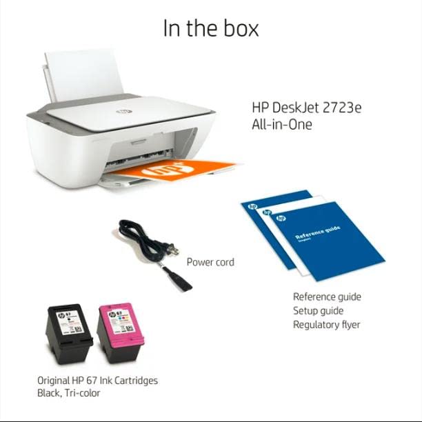 HP DeskJet 2723e All-in-One Wireless Color Inkjet Printer,Print Scan Copy - LCD Display, 4800 x 1200 dpi, 9 Months Free Instant Ink WiFi, Bluetooth, W/Silmarils Printer Cable Media Size