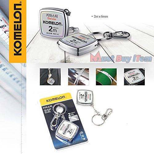 Komelon KMC-14C Keymaster Metric Tape Measure 2-Meter/Diameter Keychain Pocket Mini Key Chain Ring Chrome Coated Measuring Tool with English Manual Included