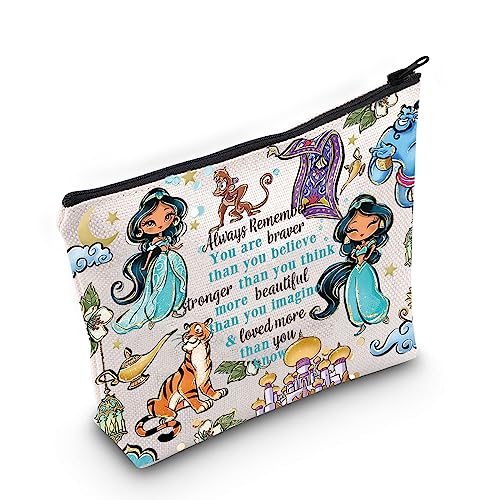 LEVLO Jasmine Princess Cosmetic Make Up Bag Jasmine Fans Gift You Are Braver Stronger Smarter Than You Think Jasmine Zipper Pouch Bag Jasmine Merch(Always Jasmine)