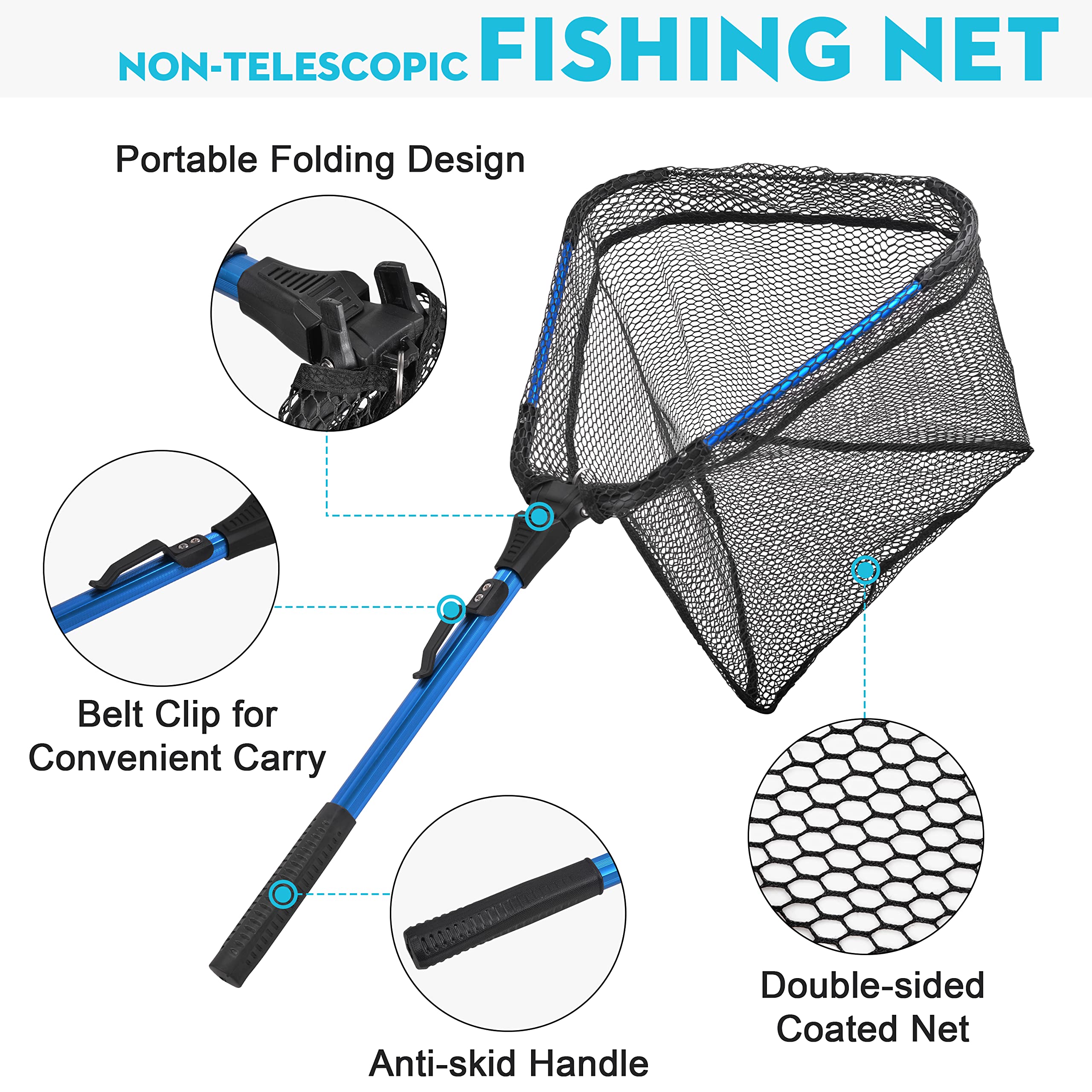 Fishing Landing Net Collapsible Fishing Nets Floating Fish Landing Net with Nylon Mesh Extendable Handle Safe Fish Net for Saltwater Freshwater Kids Men Women