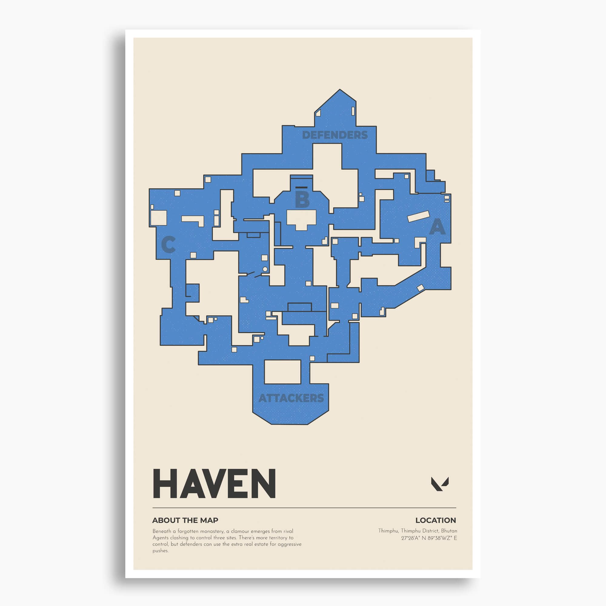 Haven Map Poster, Unframed, Premium Photo Paper - Perfect Decor for Gamers (8"x10", Red)