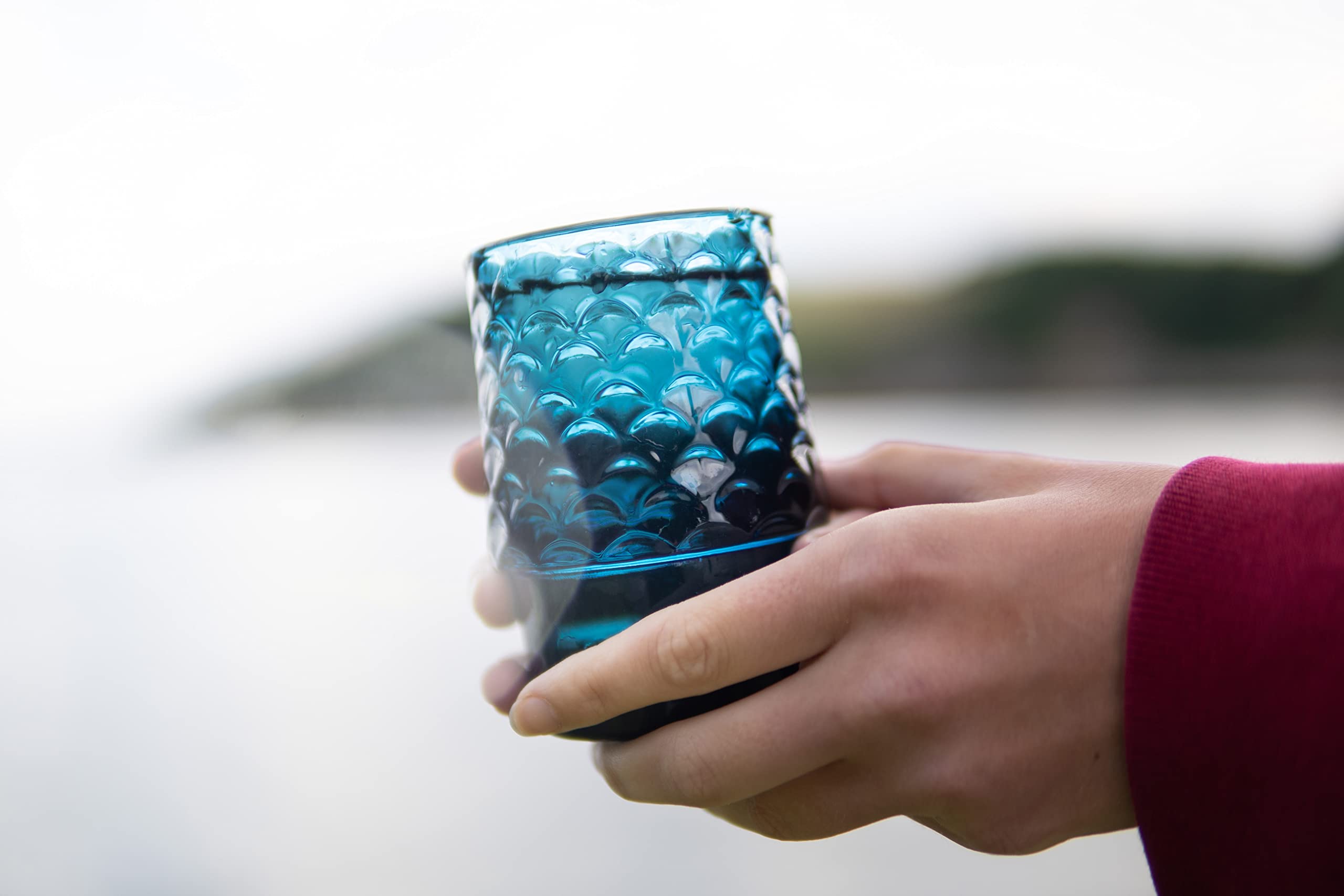 Gökotta Set of 4 | Handmade Stacking Koi Carp Fish Drinking Glasses | Natural Blue Glass Tumblers | Retro Fun Quirky Gift Present | Dinner Party Cocktail Water Juice Coffee Mugs Cups | 4PCS 250ml