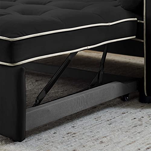 JEEOHEY Sleeper Sofa Couch w/Pull Out Bed, 55.5" New Upgraded Tufted Velvet Convertible Sleeper Sofa Bed, Small Love seat Sofa Bed w/ 2 Pillows for Small Space, Living Room, Apartment, Black
