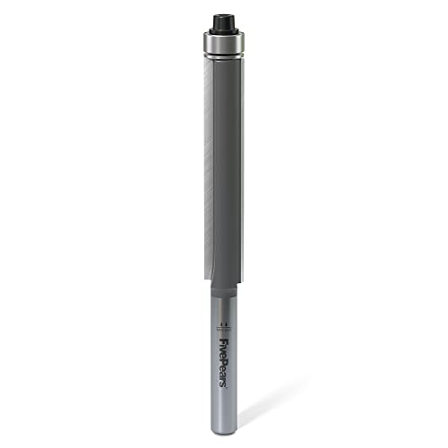 FivePears Flush Trim Router Bits 1/4 Inch Shank, 3/8 Inch Cutting Diameter, 2 Inch Cutting Length, Bottom Bearing Flush Straight Cut Trim Router Bit for Woodworking.