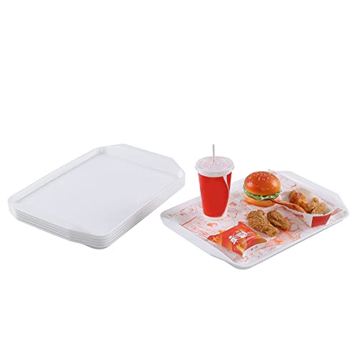 Jekiyo White Rectangular Plastic Fast Food Serving Tray, Set of 6